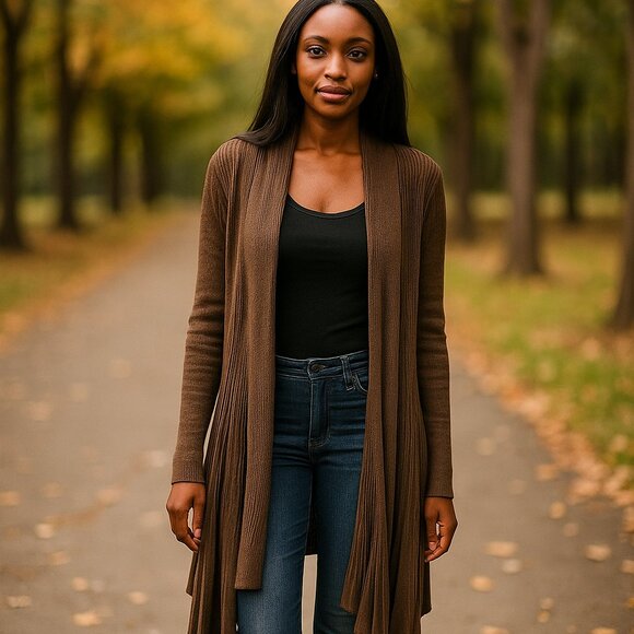 ONE WORLD | Sweaters | One World Chocolate Brown Ribbed Women M Long ...